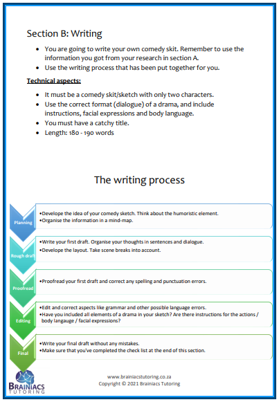 English FAL - Literature project - Grade 7 - Brainiacs Tutoring Centre