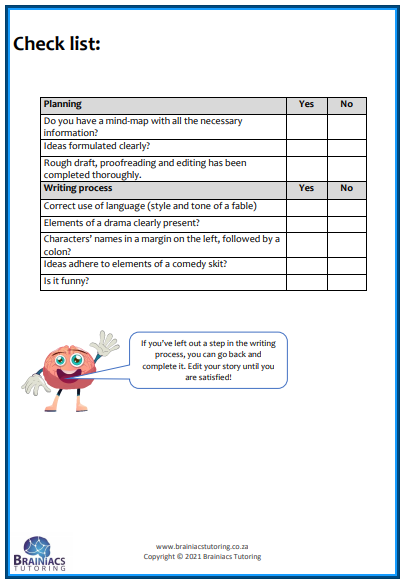 English FAL - Literature project - Grade 7 - Brainiacs Tutoring Centre