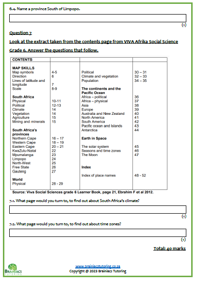 Geography test - Gr.6 - Term 1 - Brainiacs Tutoring Centre